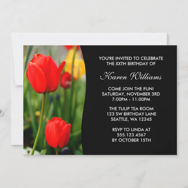 Red and Yellow Tulips Floral Birthday Party Invitation | Zazzle