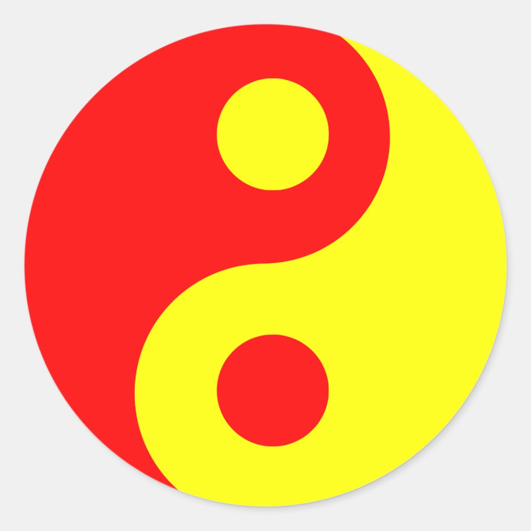 Red and Yellow Yin Yang Symbol Classic Round Sticker | Zazzle