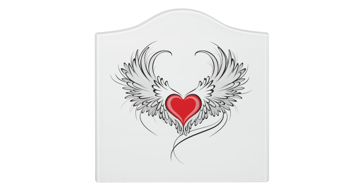 Red Angel Heart with wings Door Sign | Zazzle