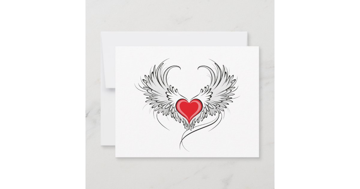 Red Angel Heart with wings Note Card | Zazzle