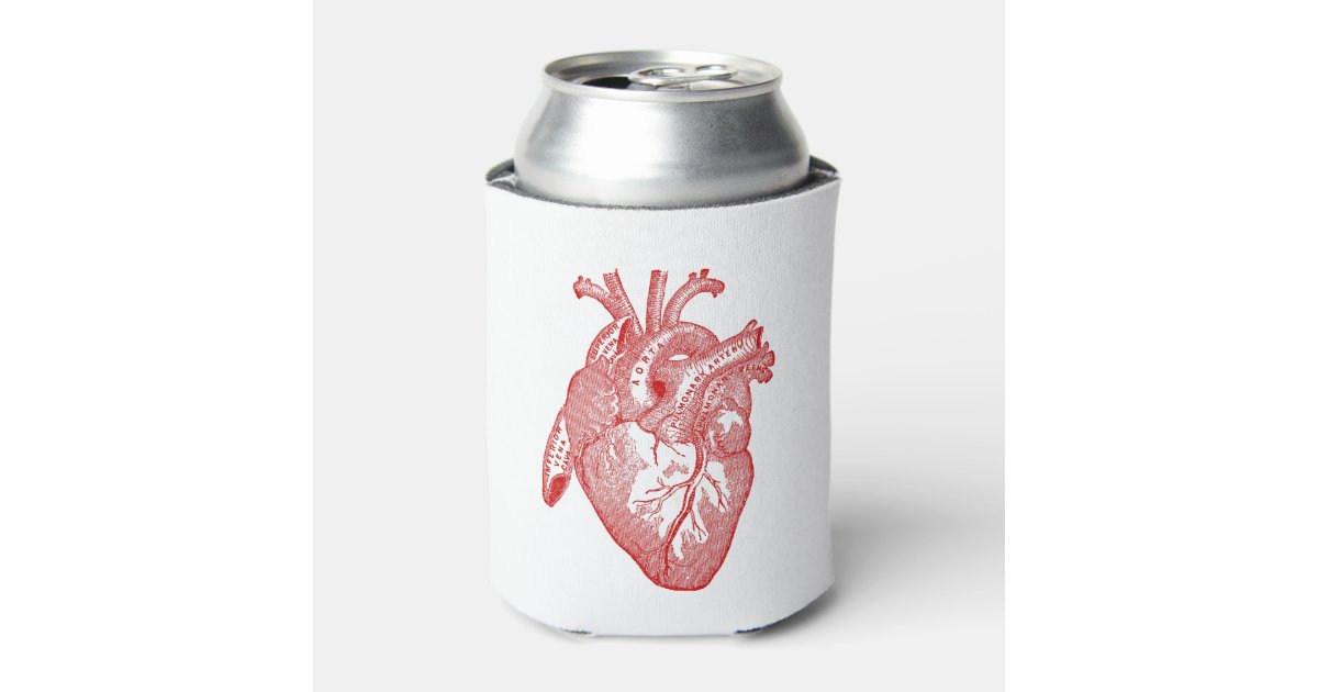 Red Antique Anatomical Heart Can Cooler | Zazzle