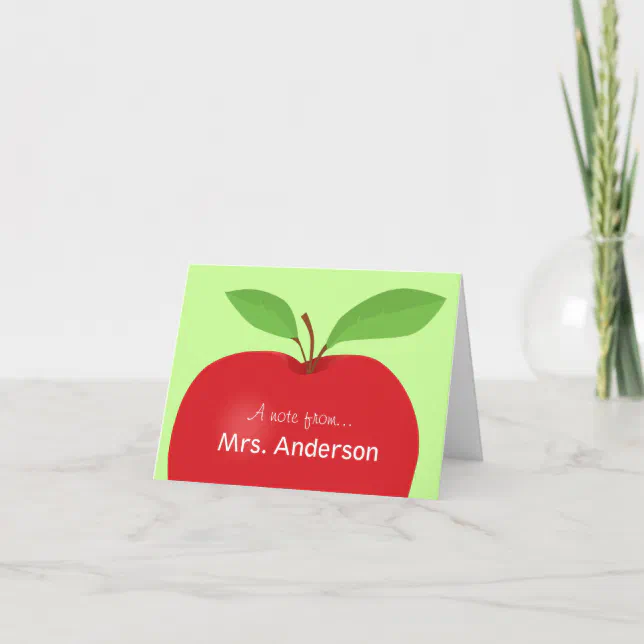 Red Apple A note from teacher notecard | Zazzle