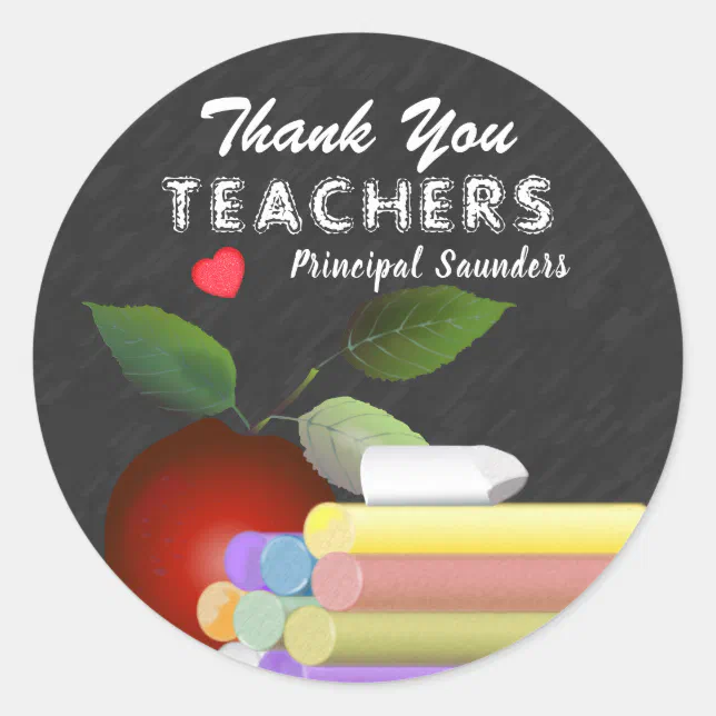Red Apple and Chalk | Teacher Appreciation Classic Round Sticker | Zazzle