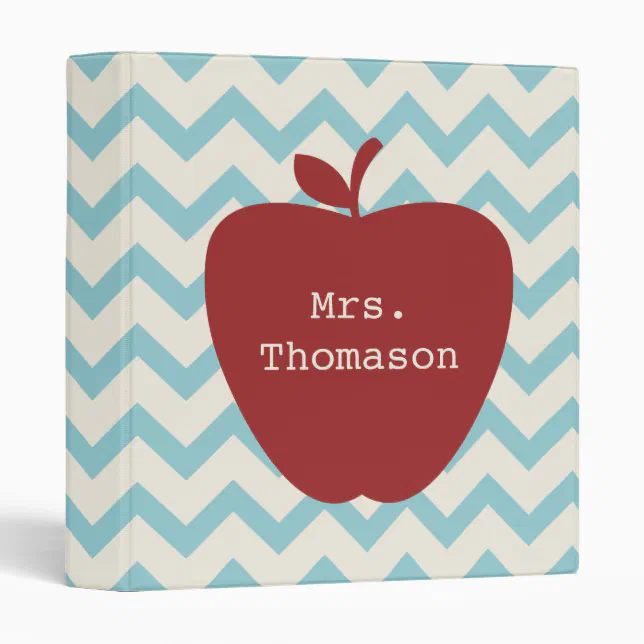 Red Apple Aqua Chevron Teacher Binder | Zazzle