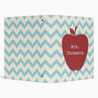 Red Apple Aqua Chevron Teacher Binder | Zazzle