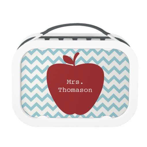 Red Apple Aqua Chevron Teacher Lunchbox | Zazzle