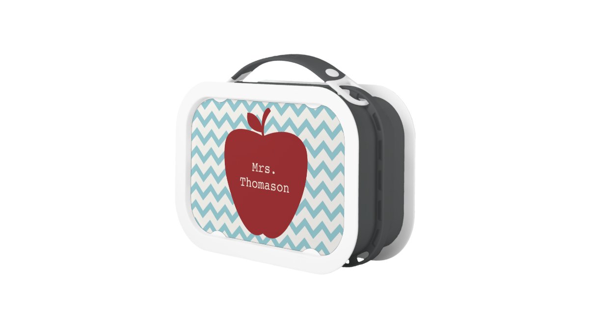 Red Apple Aqua Chevron Teacher Lunchbox | Zazzle