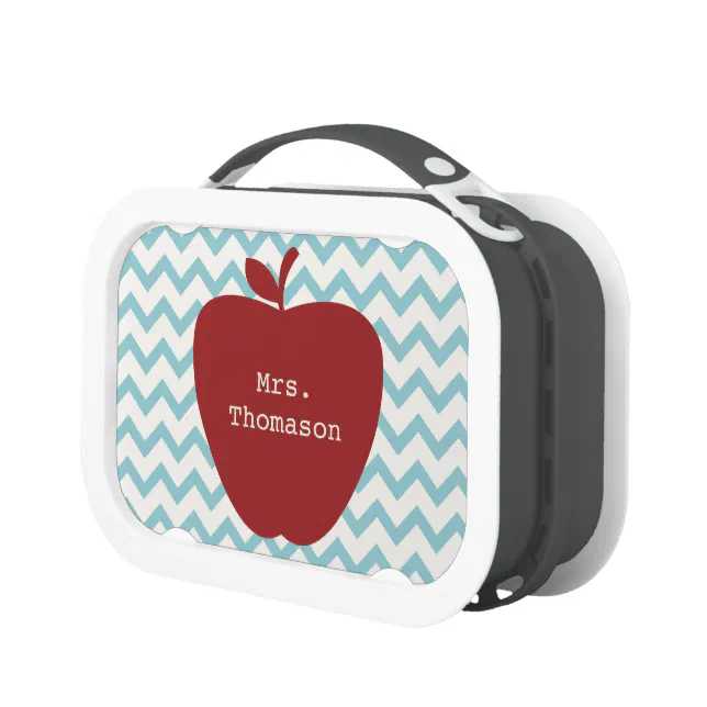 Red Apple Aqua Chevron Teacher Lunchbox | Zazzle