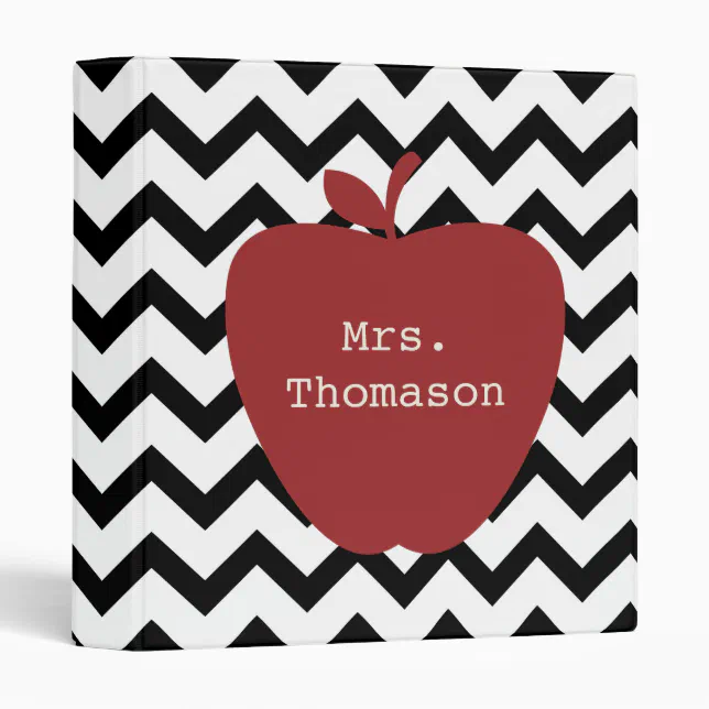 Red Apple Black & White Chevron Teacher Binder | Zazzle