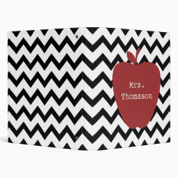 Red Apple Black & White Chevron Teacher Binder | Zazzle