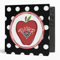 Red Apple / Black with White Polka Dots Binder | Zazzle