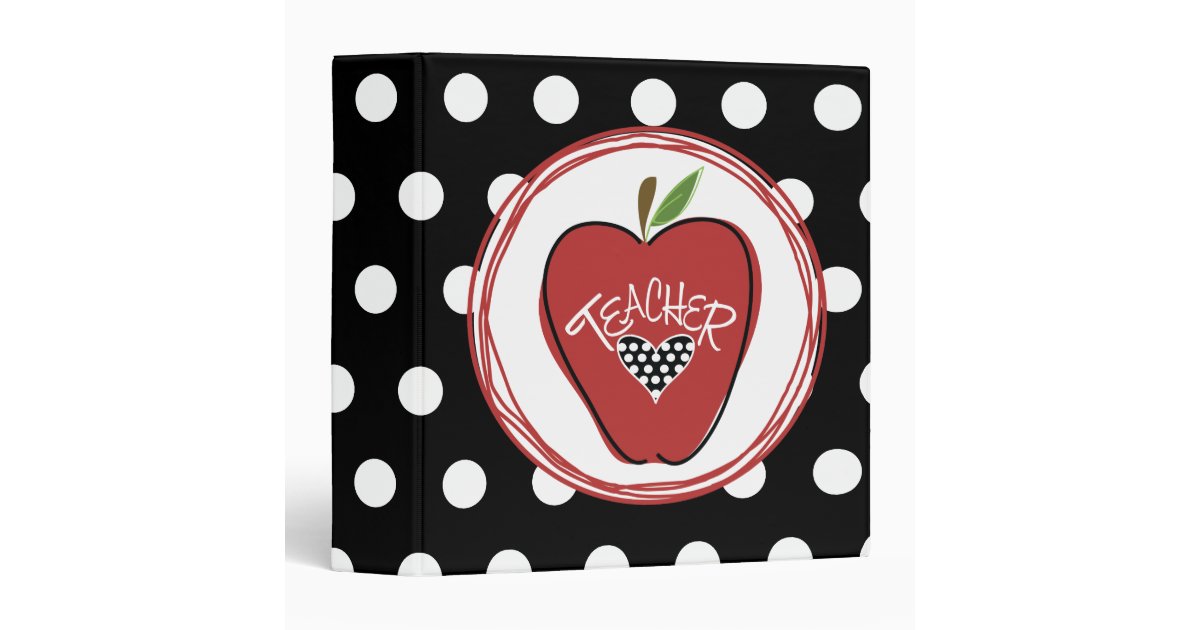 Red Apple / Black with White Polka Dots Binder | Zazzle
