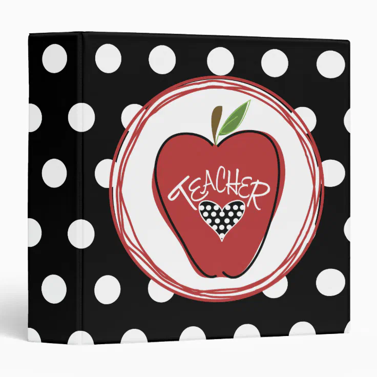 Red Apple / Black with White Polka Dots Binder | Zazzle