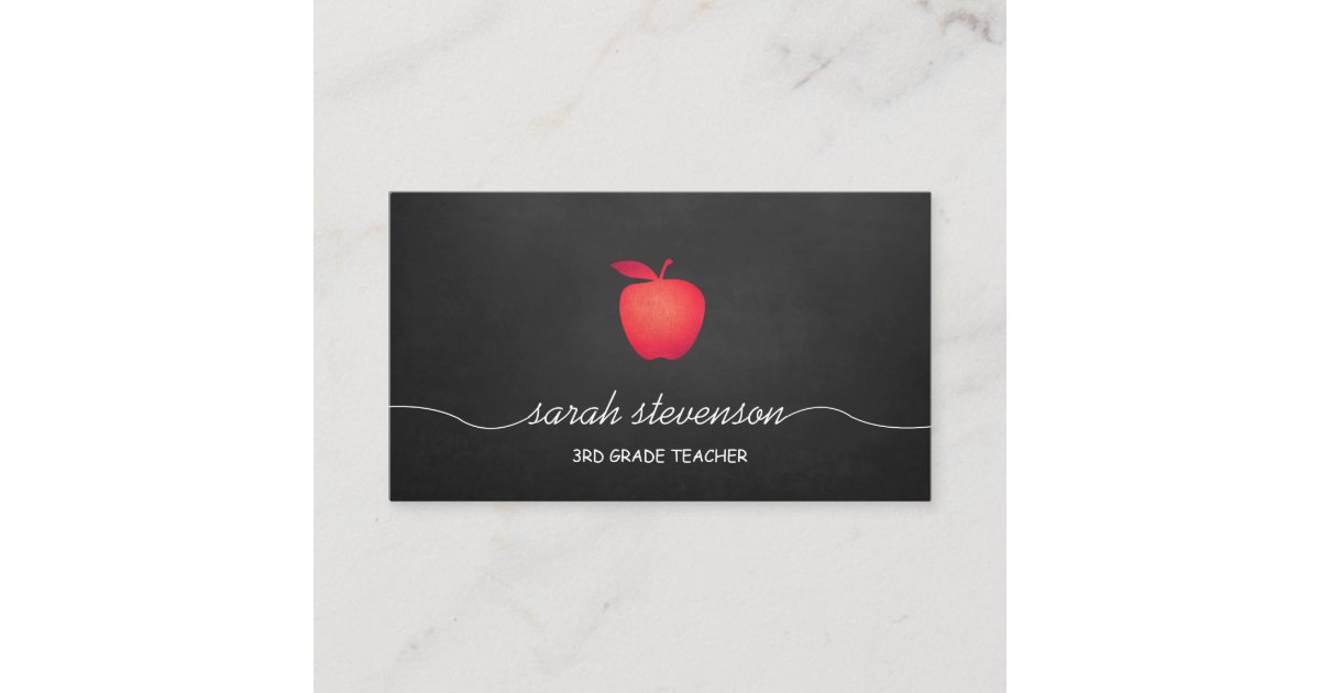 Red Apple Chalkboard Grade School Teacher Business Card | Zazzle
