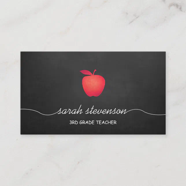 Red Apple Chalkboard Grade School Teacher Business Card | Zazzle