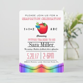 Red Apple/ Crayon Teacher Graduation Invitation | Zazzle