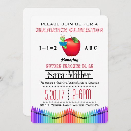 Red Apple/ Crayon Teacher Graduation Invitation | Zazzle