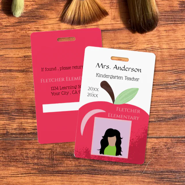 Red Apple Educator White Photo ID Badge | Zazzle