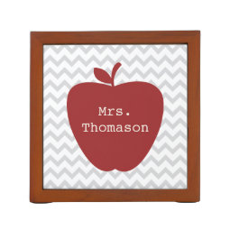 Red Apple Gray Chevron Teacher Desk Organizer | Zazzle