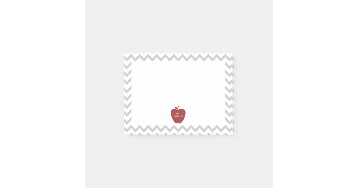 Red Apple Gray Chevron Teacher Post-it® Notes | Zazzle