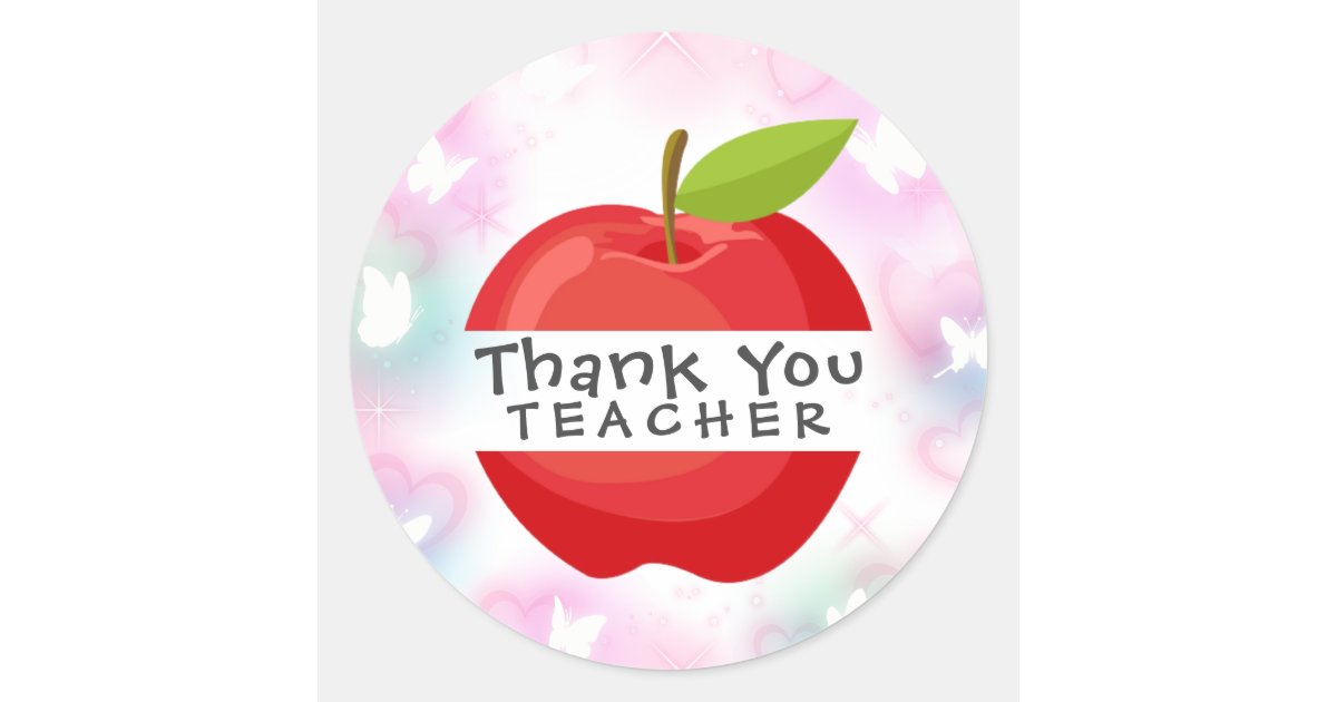 Red Apple Holographic Butterfly Thank You Teacher Classic Round Sticker ...