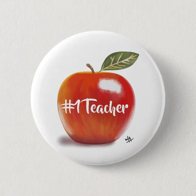 Red Apple Illustration No 1 Teacher Button | Zazzle