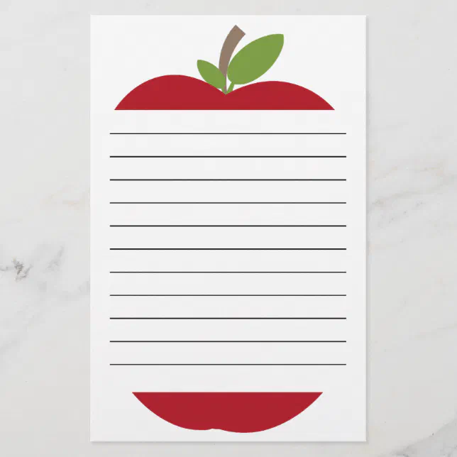 Red Apple Lined Stationery | Zazzle