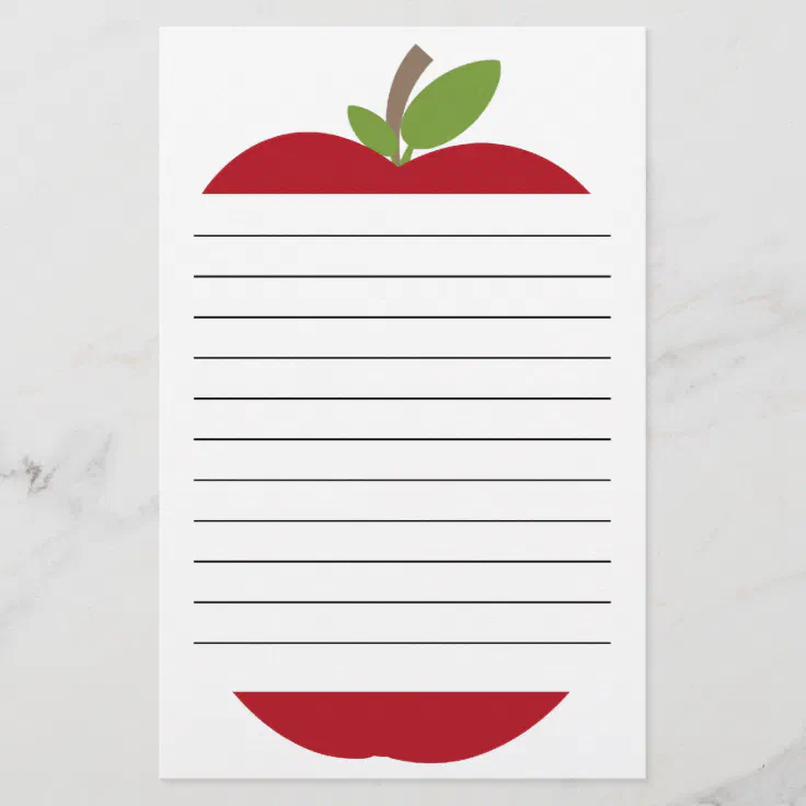 Red Apple Lined Stationery | Zazzle