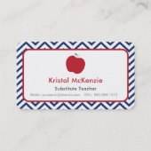 Red Apple & Navy Chevron Teacher Business Cards | Zazzle