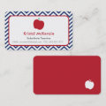 Red Apple & Navy Chevron Teacher Business Cards | Zazzle
