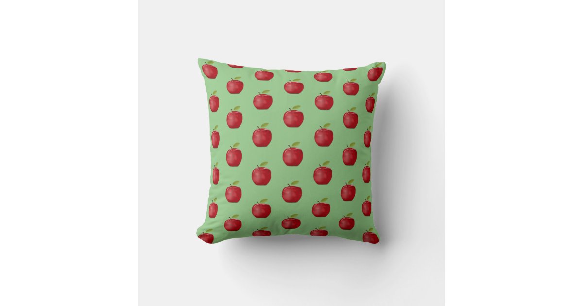Red Apple Pattern on Light Lime Green Throw Pillow | Zazzle