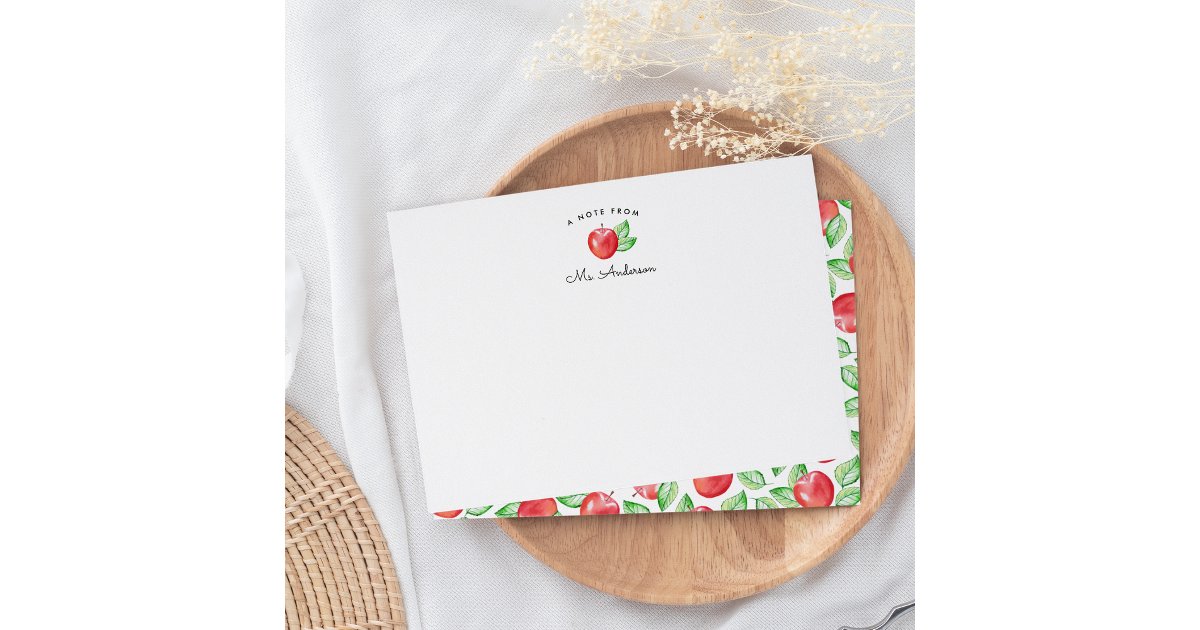 Red Apple | Personalized Teacher Stationery Flat Note Card | Zazzle