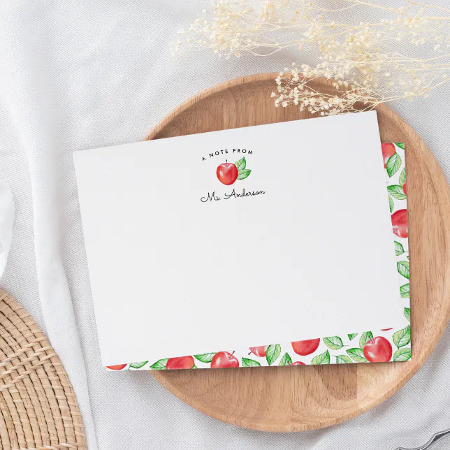 Red Apple | Personalized Teacher Stationery Flat Note Card | Zazzle