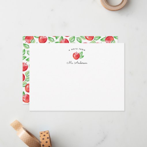 Red Apple | Personalized Teacher Stationery Flat Note Card | Zazzle