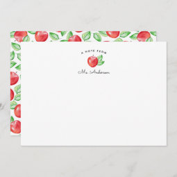 Red Apple | Personalized Teacher Stationery Flat Note Card | Zazzle