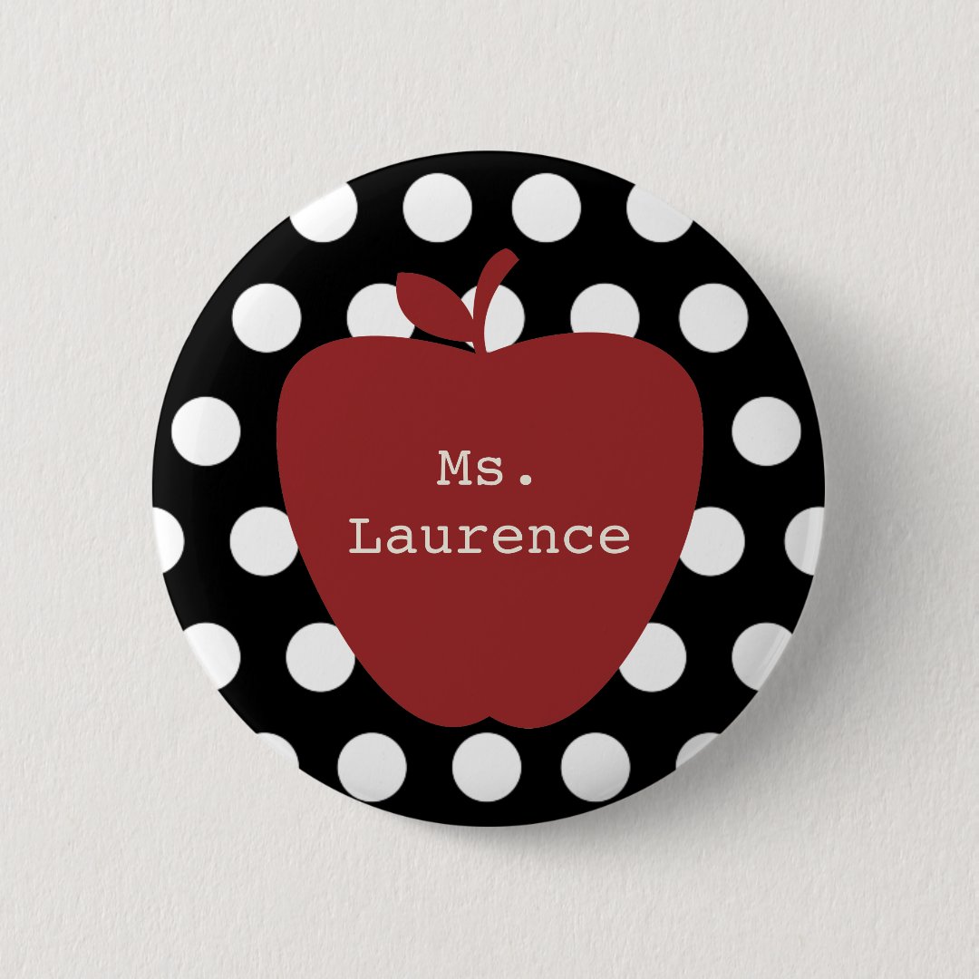 Red Apple & Polka Dot Teacher Button | Zazzle