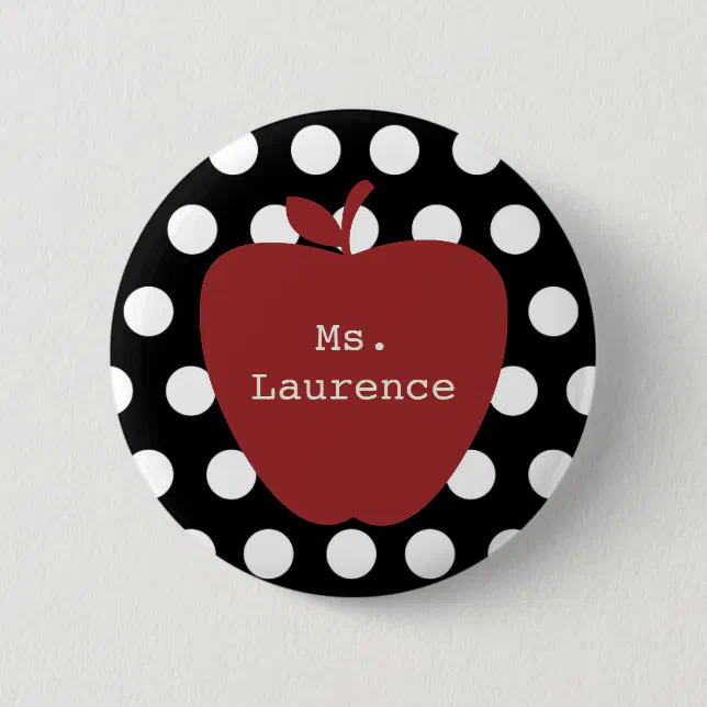 Red Apple & Polka Dot Teacher Button | Zazzle