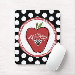 Red Apple & Polka Dots Teacher Mousepad | Zazzle