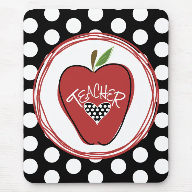 Red Apple & Polka Dots Teacher Mousepad | Zazzle