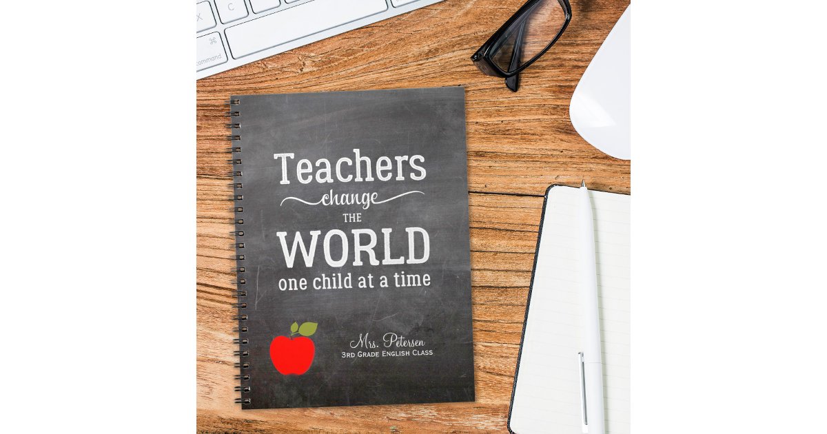Red apple quote and your text chalkboard teacher notebook | Zazzle