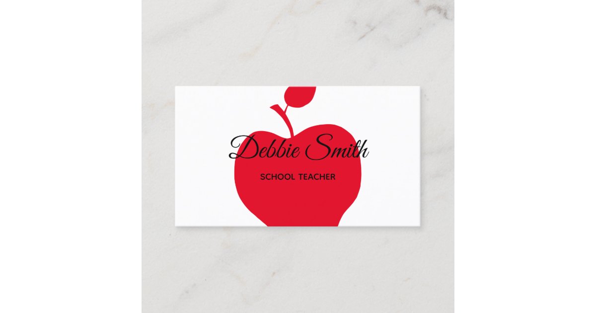 Red Apple School Teacher Business Card | Zazzle