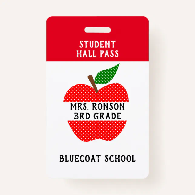Red Apple School teacher or student pass Badge | Zazzle