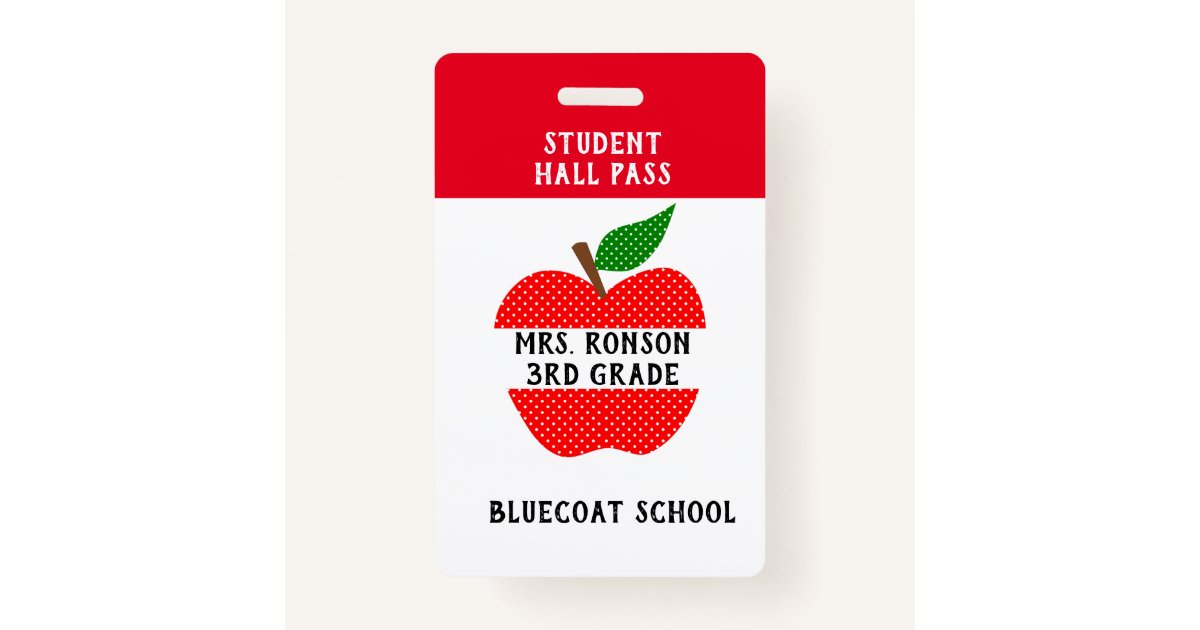 Red Apple School teacher or student pass Badge | Zazzle