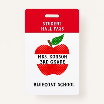 Red Apple School teacher or student pass Badge | Zazzle