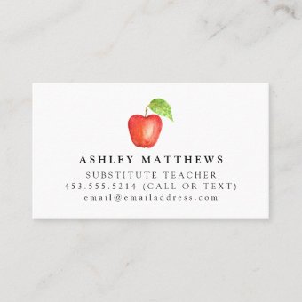 Red Apple Substitute Teacher Business Card | Zazzle