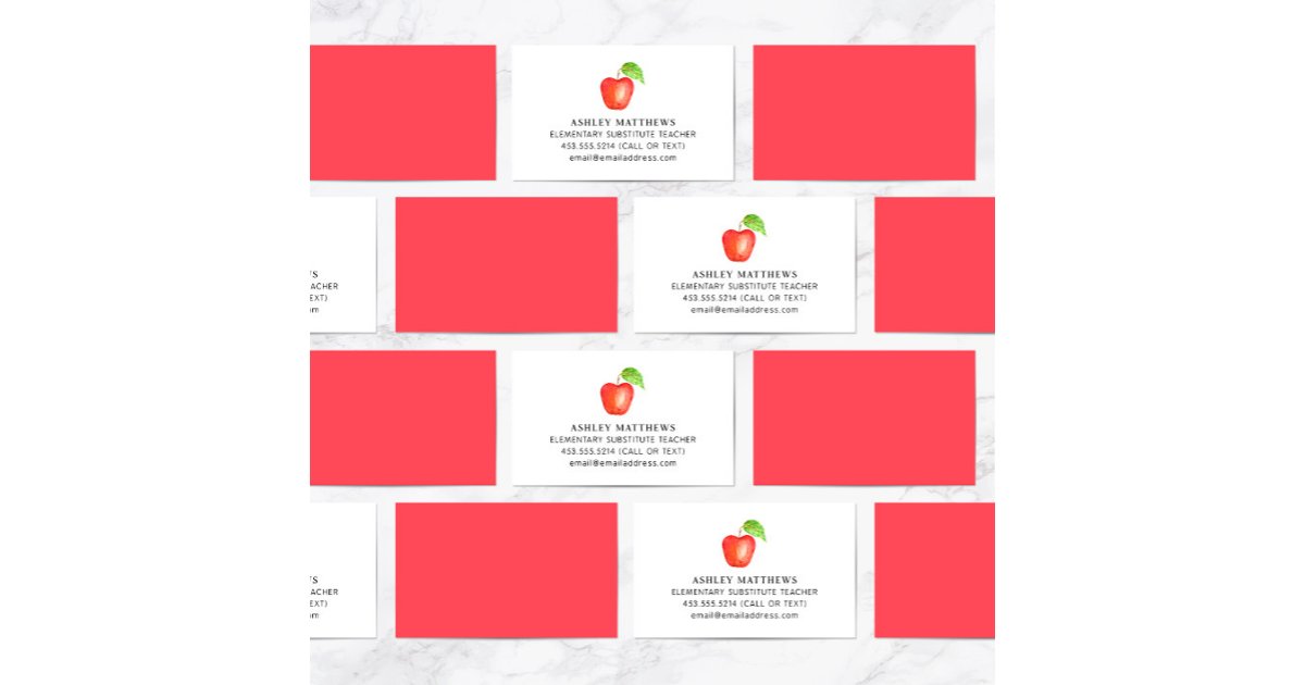 Red Apple Substitute Teacher Business Card | Zazzle