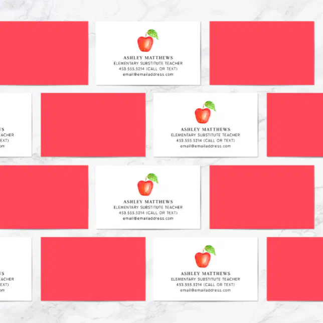 Red Apple Substitute Teacher Business Card | Zazzle