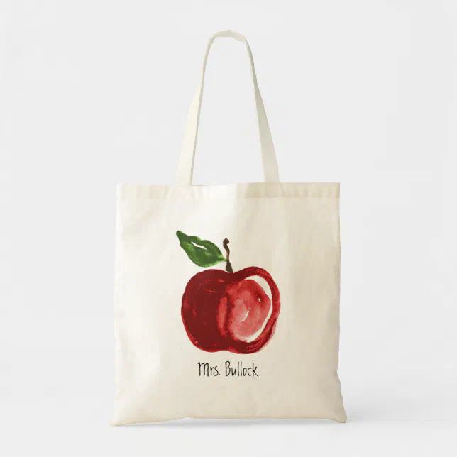 Red Apple Teacher Add Name Tote Bag | Zazzle