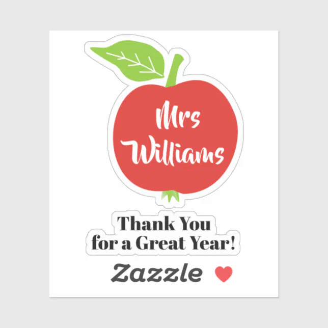 Red apple teacher appreciation Thank You Sticker | Zazzle