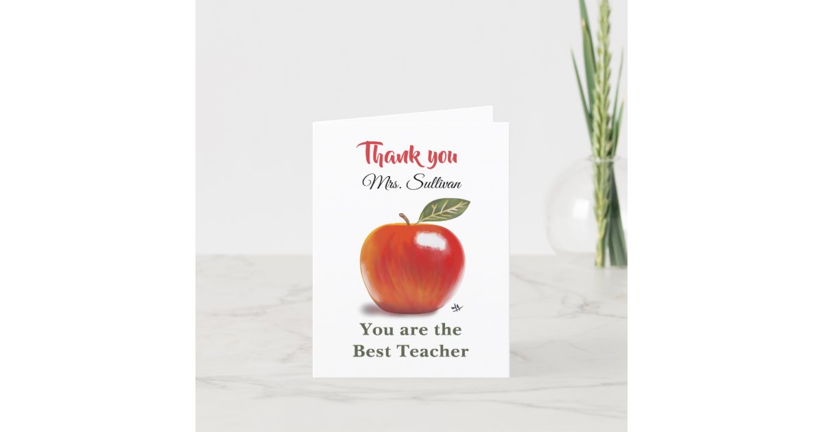 Red Apple, Thank You, You are the Best Teacher Thank You Card | Zazzle